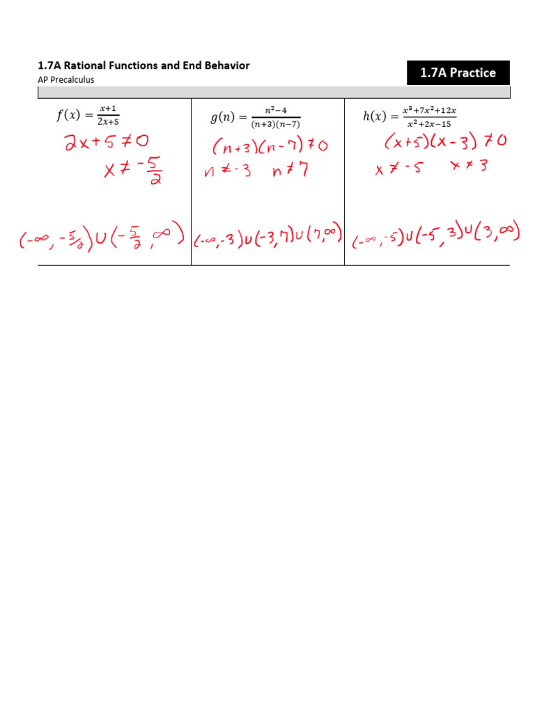 Rational Functions: Domains & End Behavior | PDF | Function ...