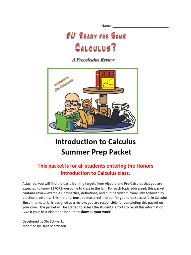 Intro to Calc Summer Packet_2024 | PDF | Logarithm | Function (Mathematics)