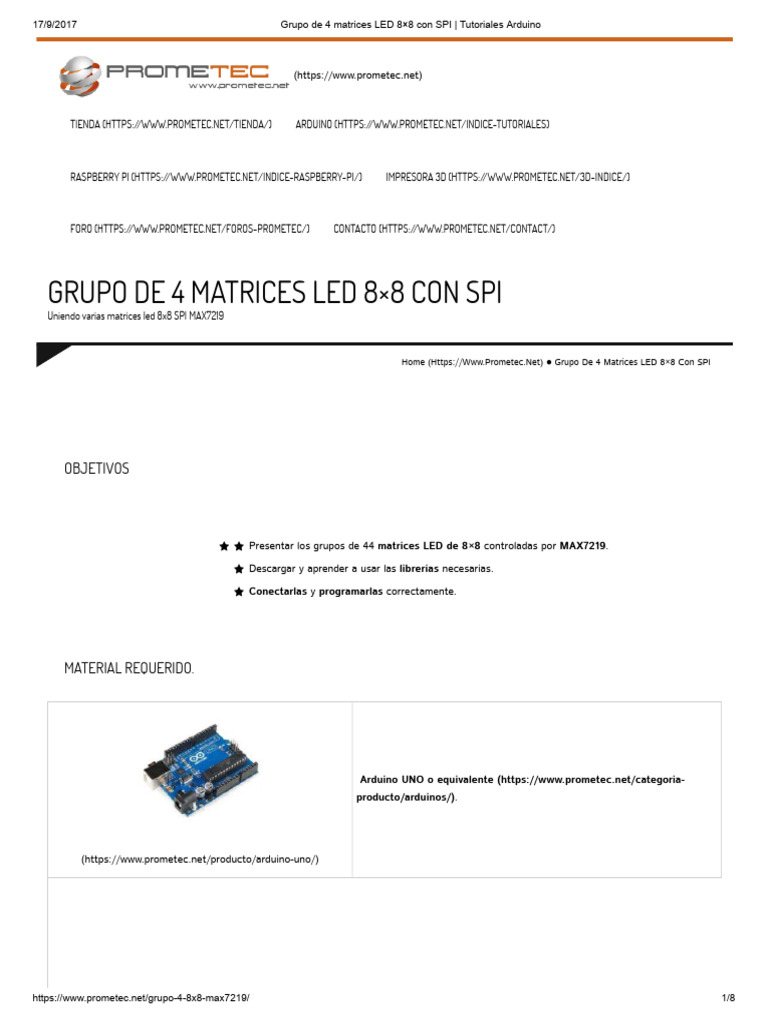 Tutorial: 4 Matrices LED 8x8 con SPI | PDF | Matriz (Matemáticas ...