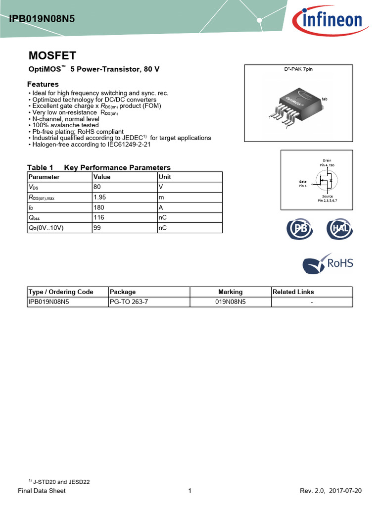 OptiMOS 5 Power Transistor Data Sheet | PDF | Field Effect Transistor ...