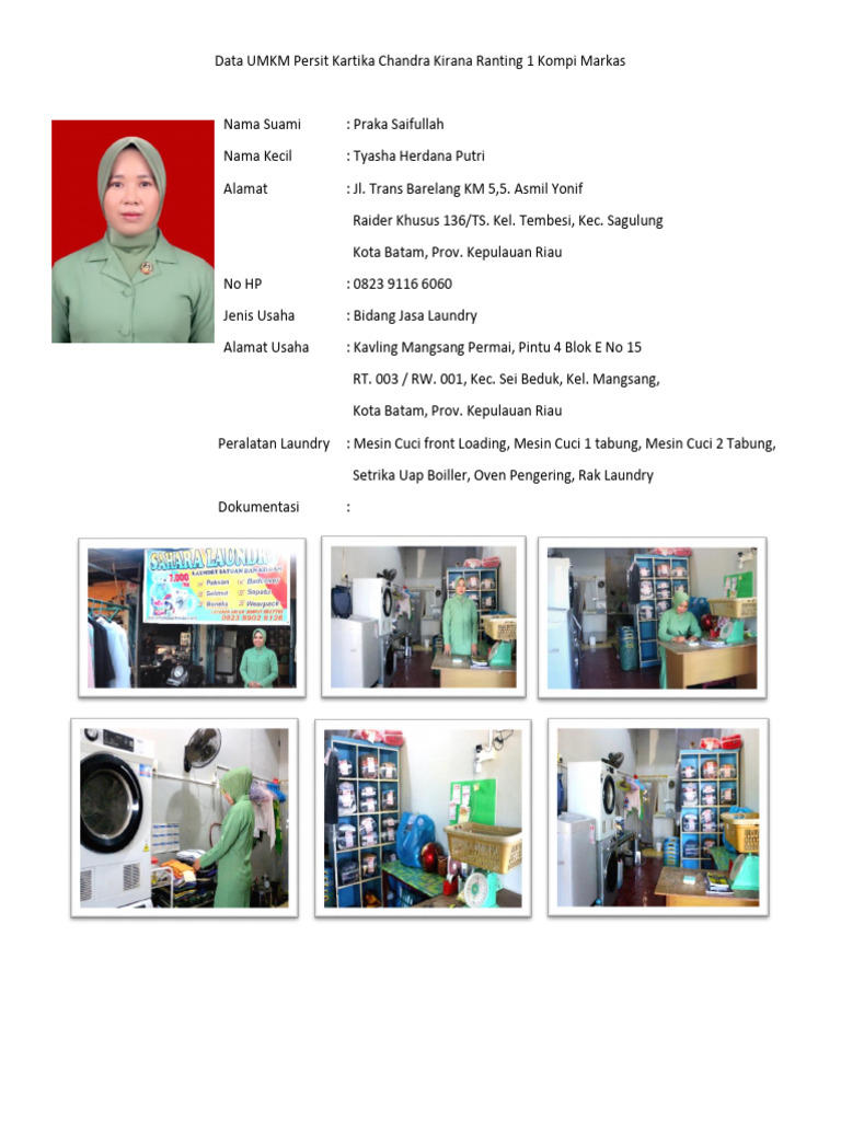 Data UMKM Persit Kartika Chandra Kirana Ranting 1 Kompi Markas - Ny. Saifullah | PDF