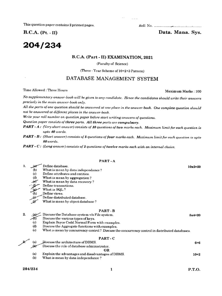 Bca Part 2 Database Management System 204 2021 | PDF
