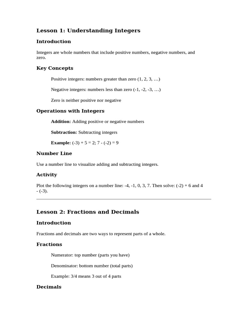 Basic Math Lessons For Grade 4 and 5 | PDF