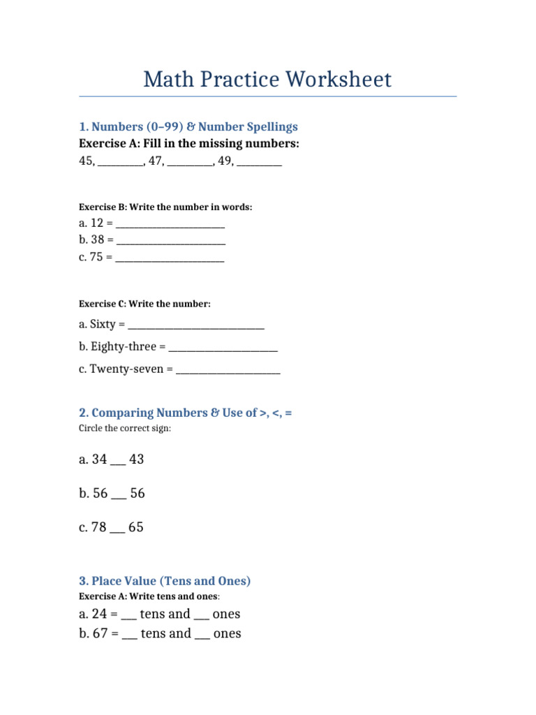 Math Practice Worksheet Design Ages 5-8 | PDF