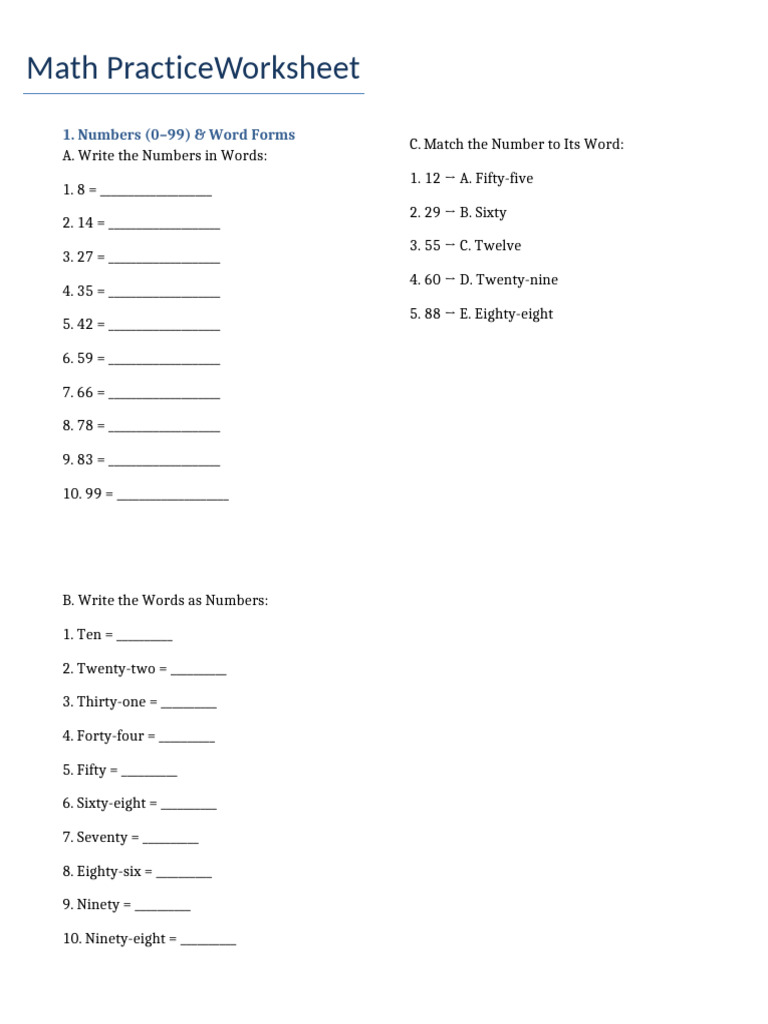 Math Practice Worksheet Ages 5 8 Pdf