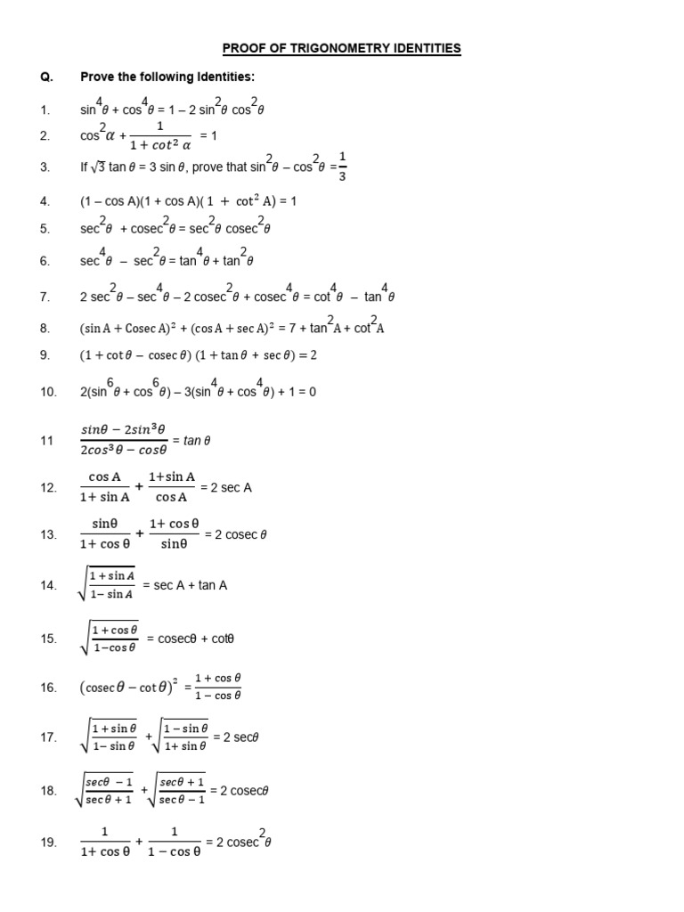 Trigonometry Identities | PDF | Trigonometric Functions | Mathematical ...