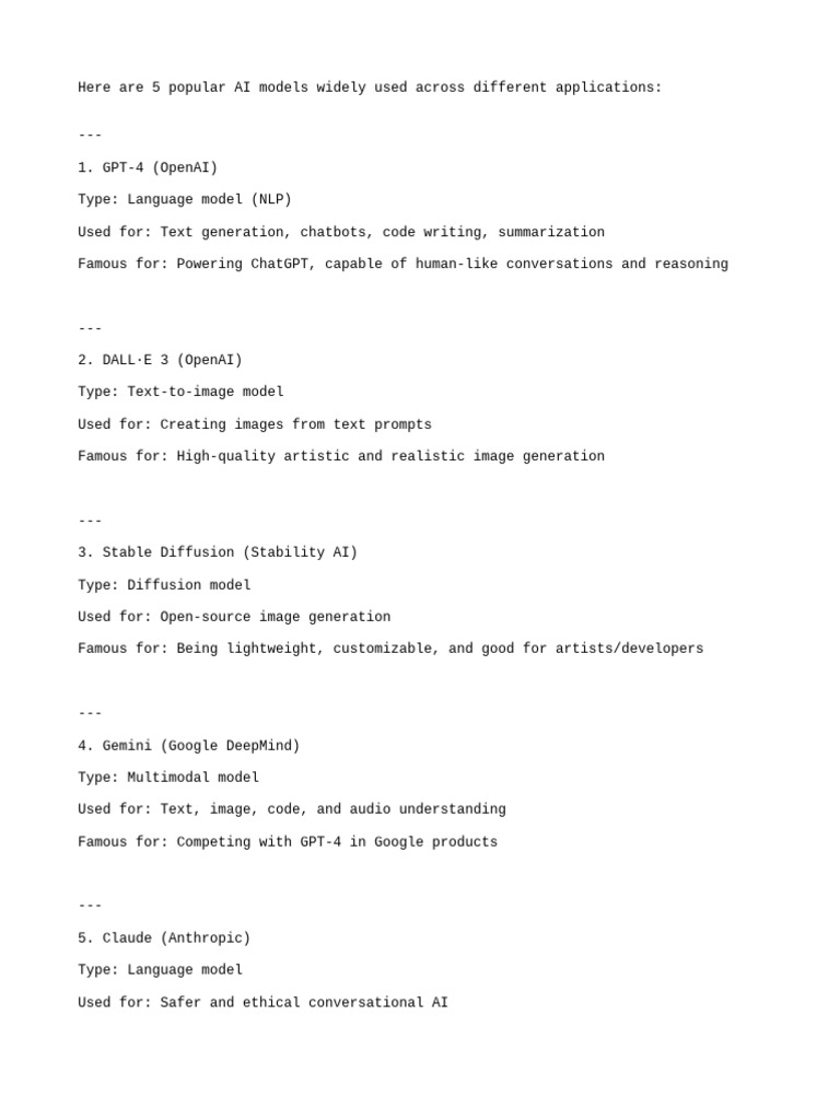 5 Popular AI Models | PDF