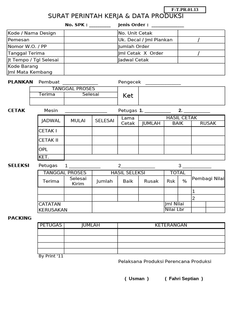Contoh SPK untuk Percetakan | PDF