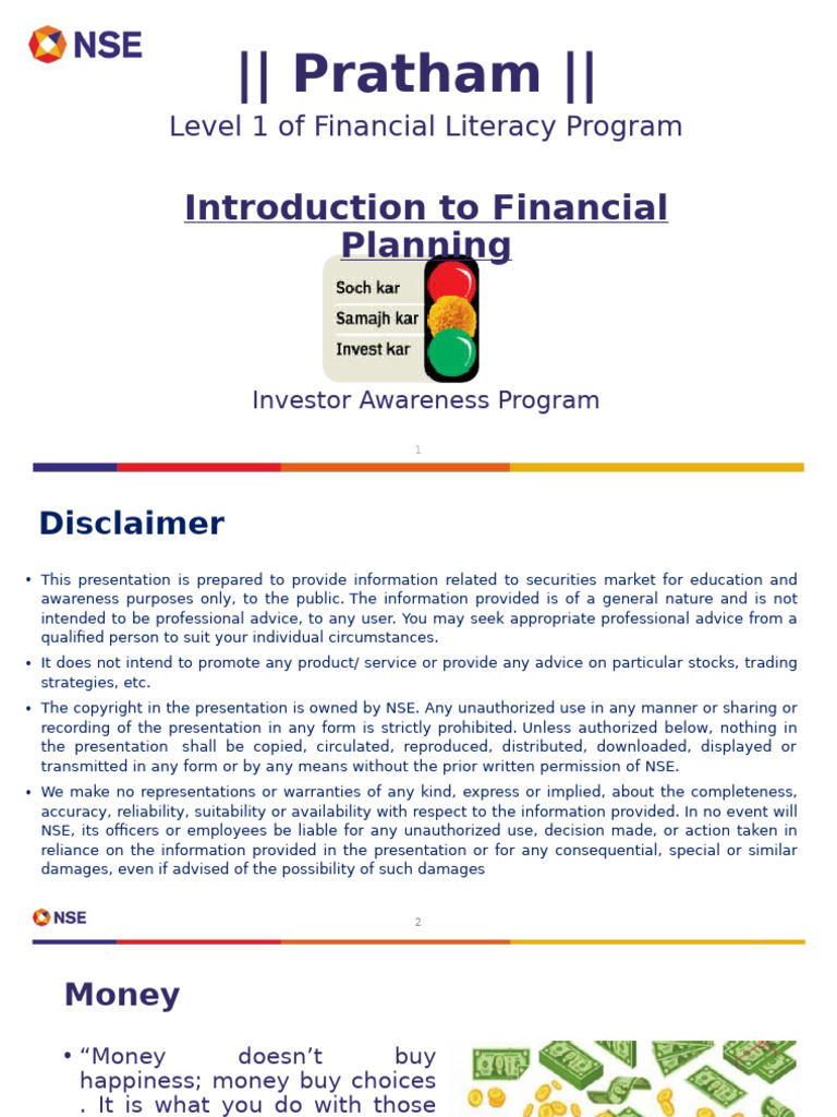 Level 1 - Pratham - Introduction To Financial Planning | PDF ...