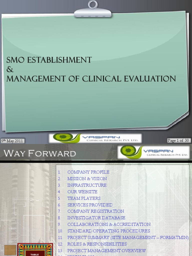 Site Management Organization (SMO) Establishment & Management of A ...
