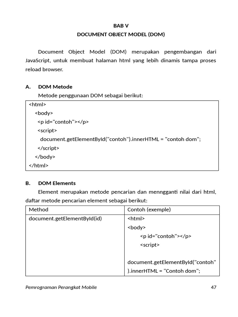 Bab V Document Object Model (Dom) : Pemrograman Perangkat Mobile | PDF