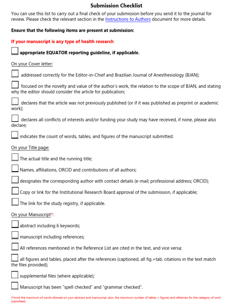 BJAN Submission Checklist Guide | PDF
