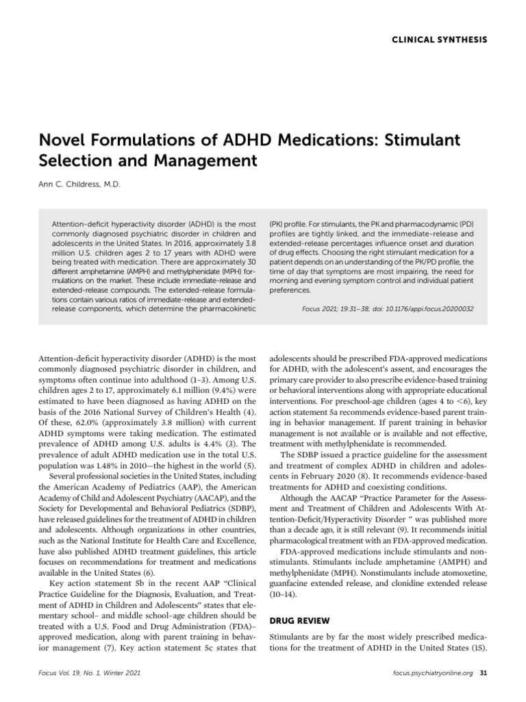 Childress 2021 Novel Formulations of Adhd Medications Stimulant ...