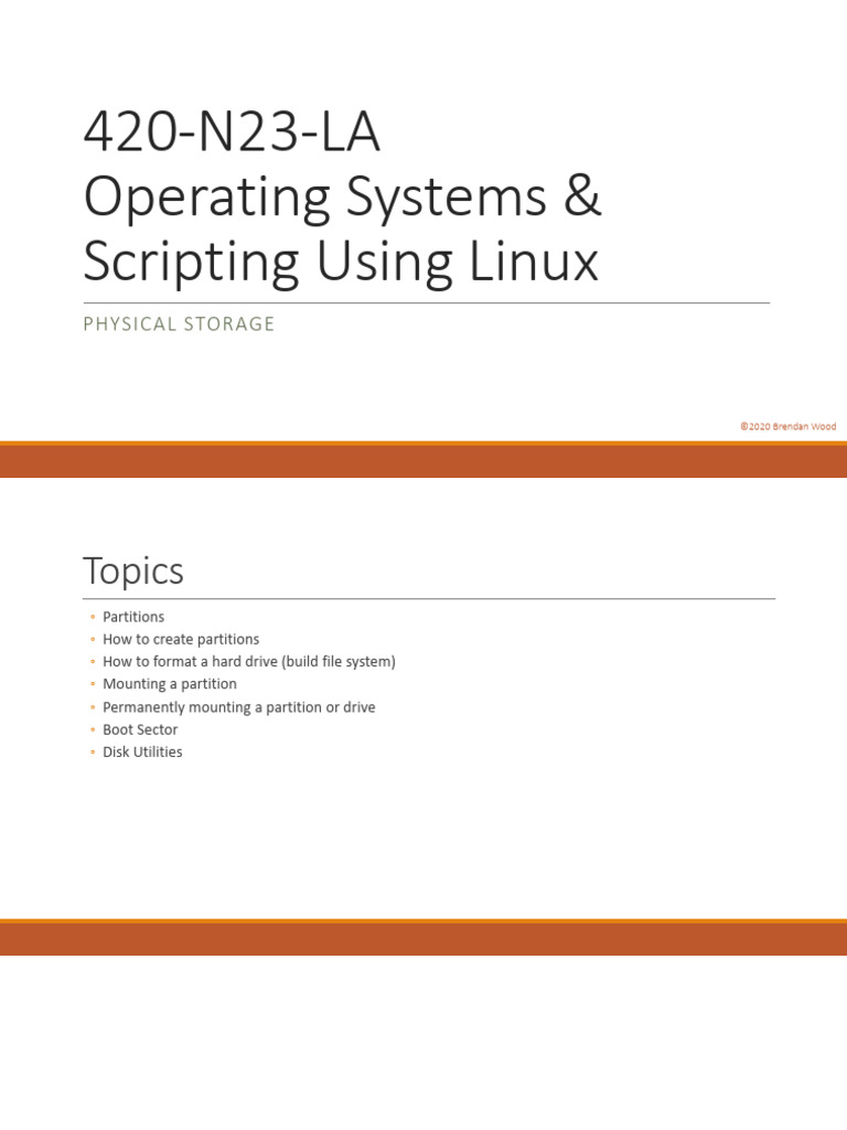 420-N23 Operating Systems - Topic 12 - Linux Storage | PDF | Booting | File System