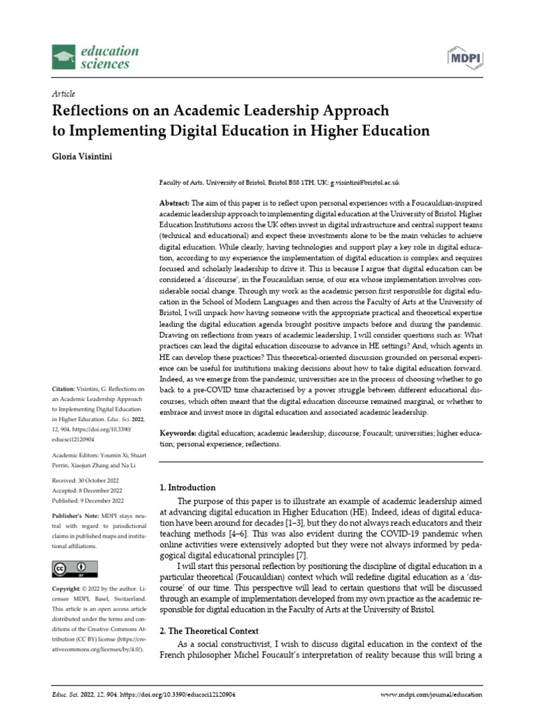 Reflections On An Academic Leadership Approach To | PDF | Discourse ...
