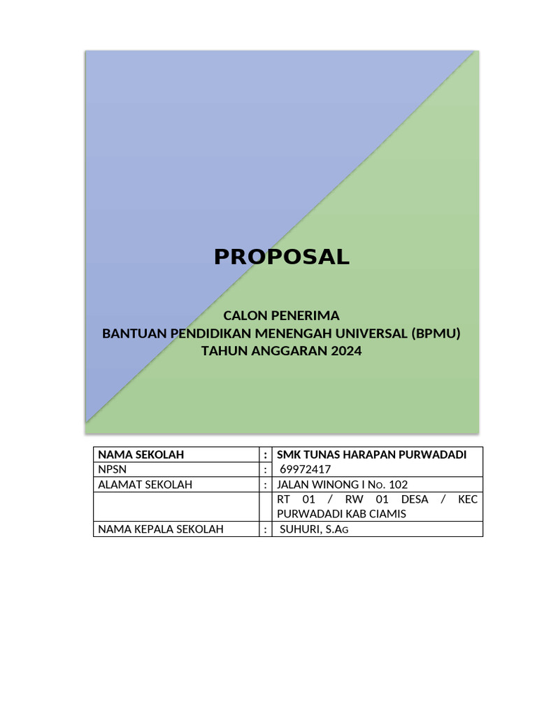 Draf Proposal Permohonan BPMU | PDF