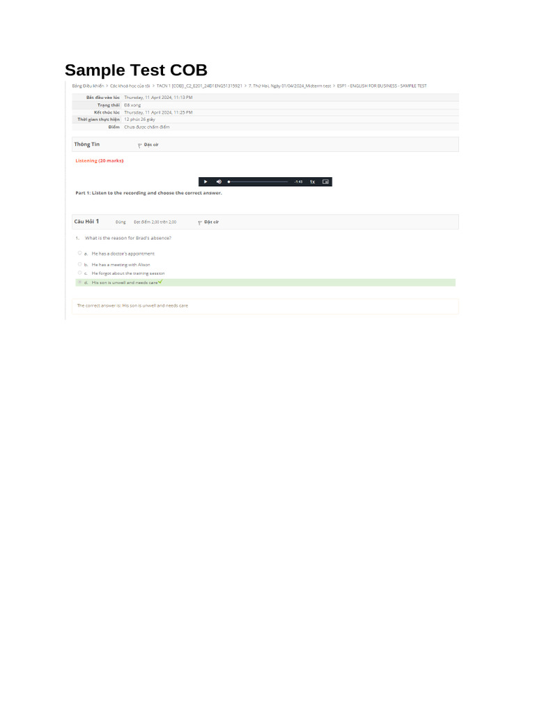 Sample Test COB | PDF
