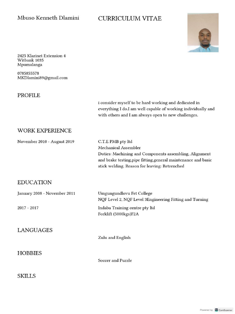 MP CV Fitter and Turner | PDF