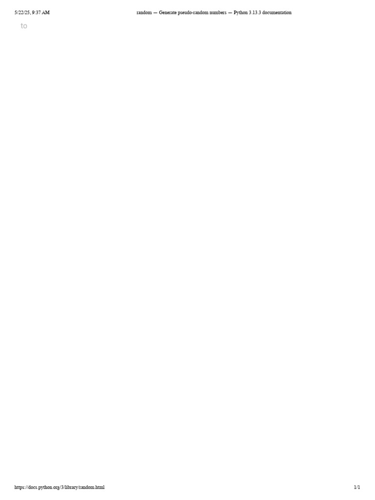 Random — Generate Pseudo-random Numbers — Python 3.13.3 Documentation | PDF