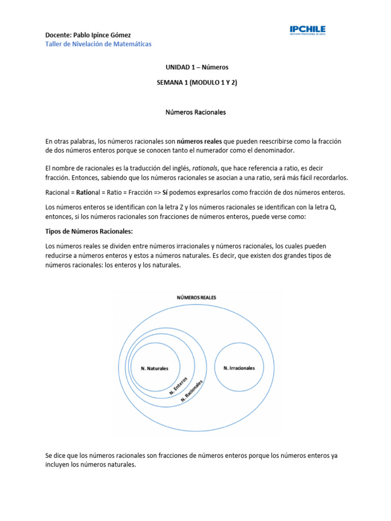 Unidad 1 - Semana 1 - Tall de Niv Mat | PDF | Número racional | Número Real