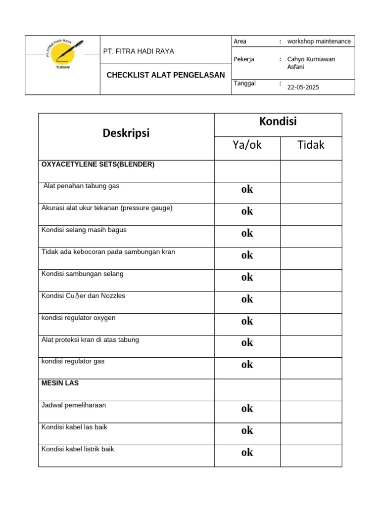 Checklist Alat Pengelasan | PDF