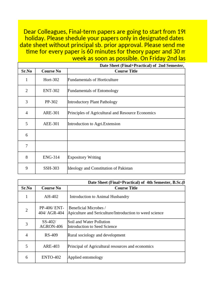 Fina+Practical Date Sheet Spring Semester 2024 25 | PDF | Mathematics | Mathematical Analysis
