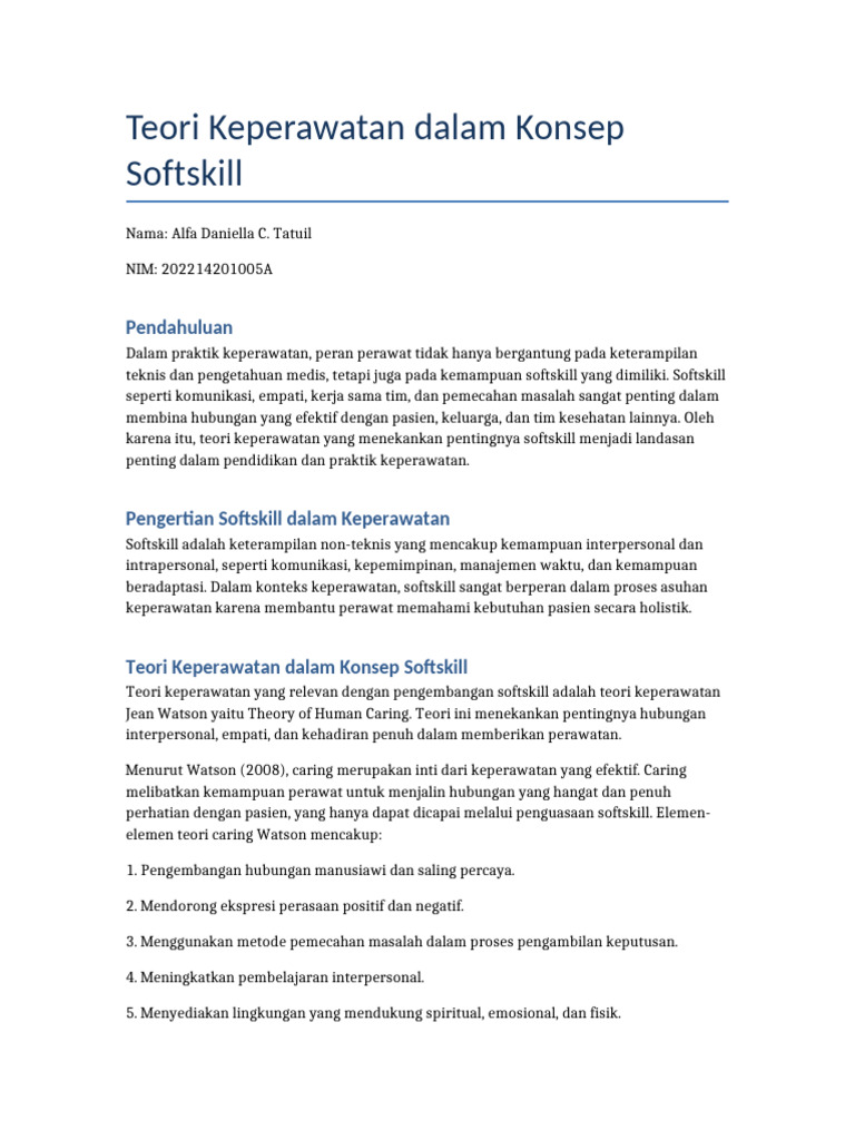 Teori Keperawatan Softskill Alfa Daniella-1 | PDF