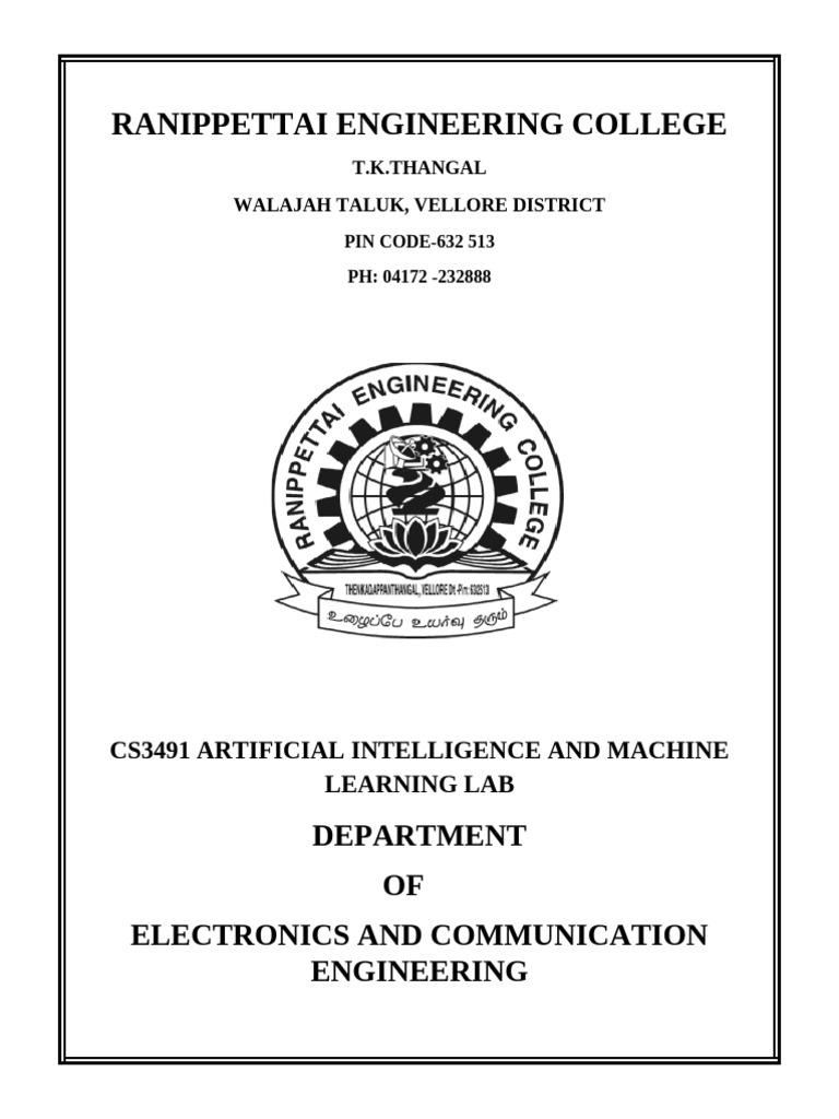 First Page- Cs3491 Artificial Intelligence and Machine Learning Lab | PDF