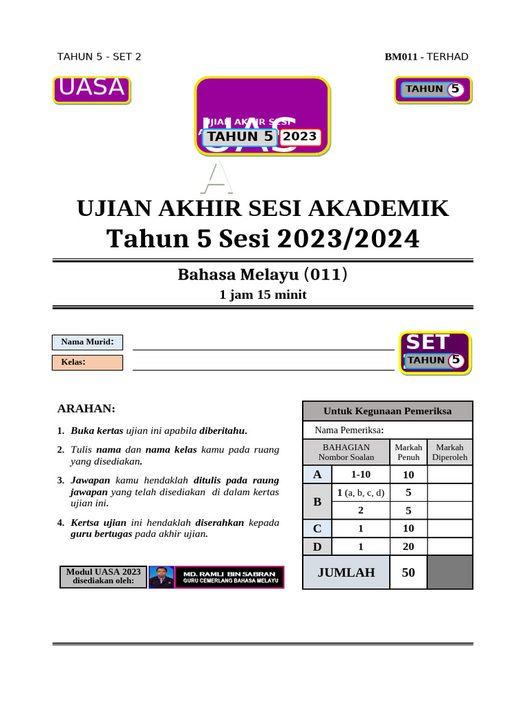 Set UASA Tahun-5 2023-24 Murid 2 | PDF