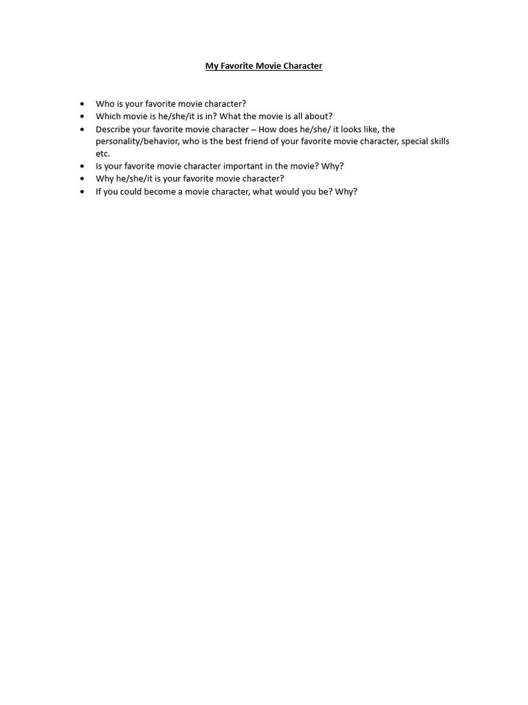 My Favorite Movie Character Explained | PDF