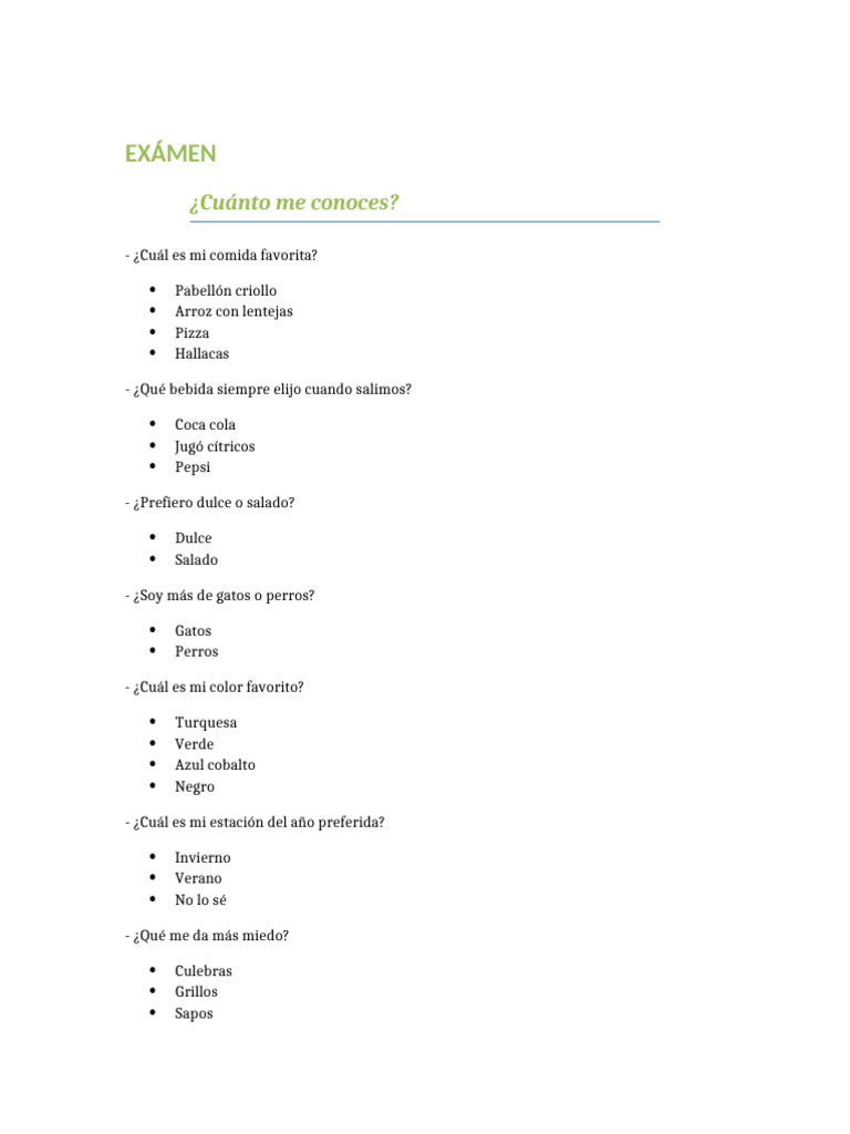 Examen de Conocimientos Personales | PDF