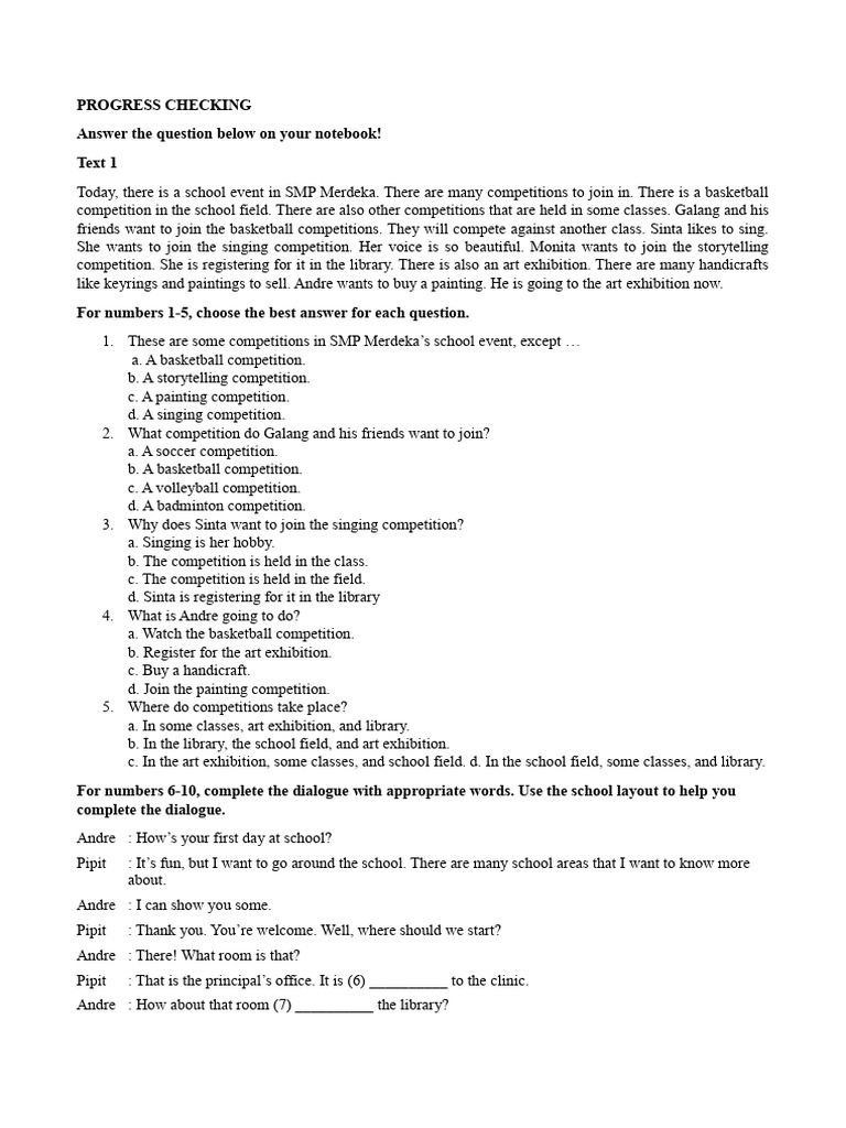 PROGRESS CHECKING Kelas 7 | PDF