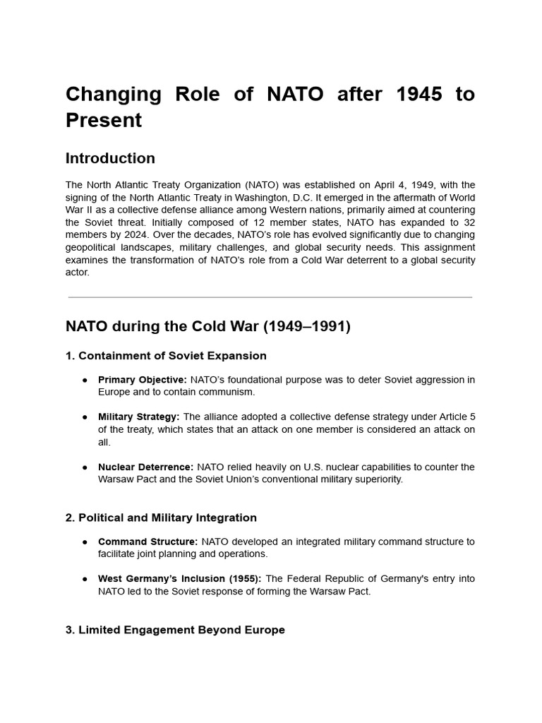 Role of NATO After 1945 To Present | PDF | Nato | Crime & Violence