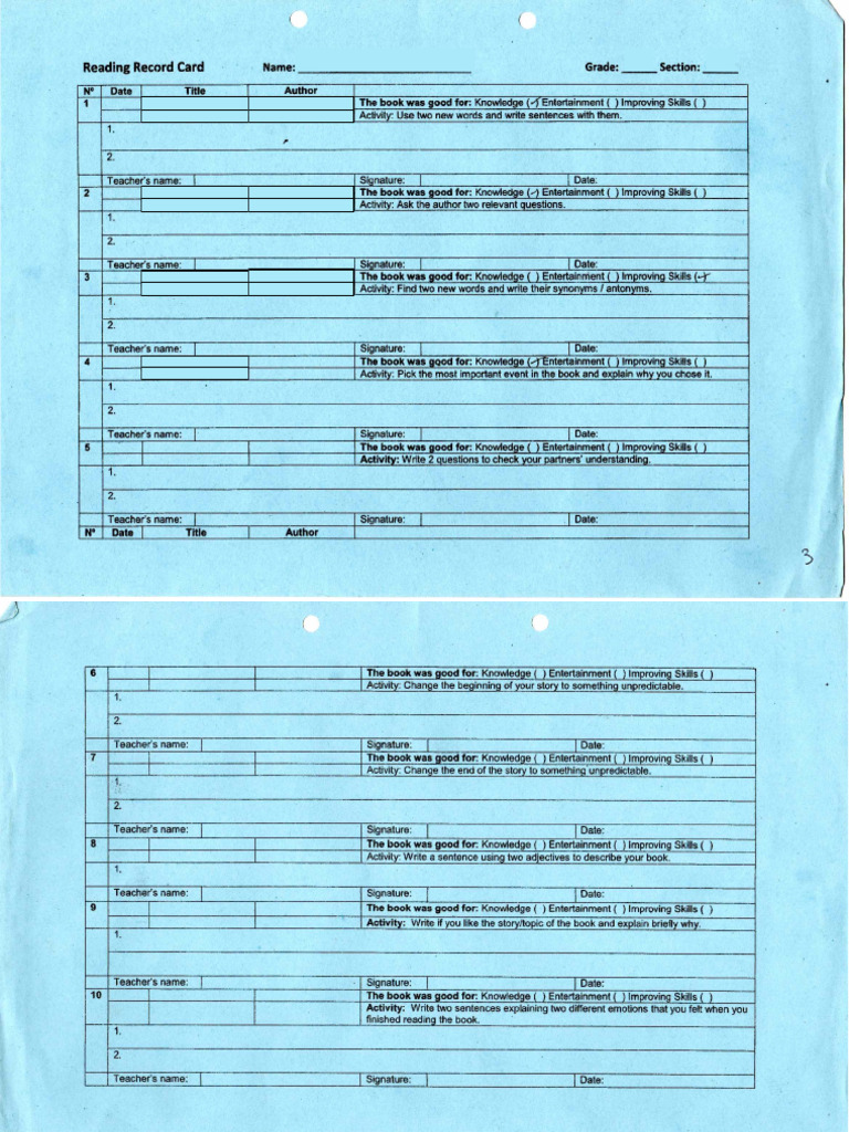 Reading Record Card - 2024 | PDF