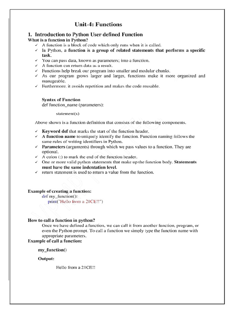 SL Unit-4 Functions | PDF