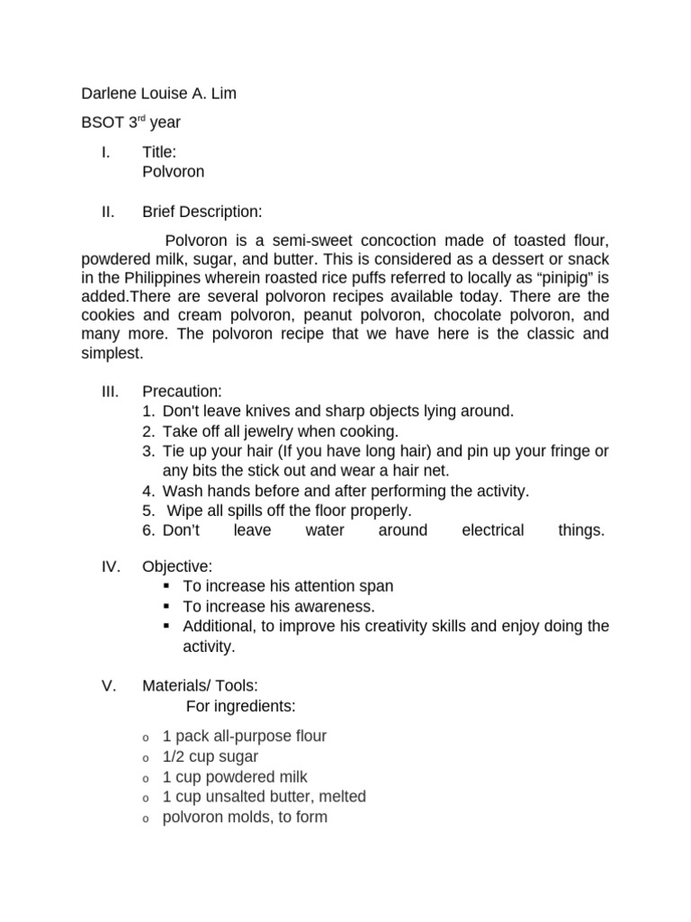 Cooking Activity Proposal | PDF