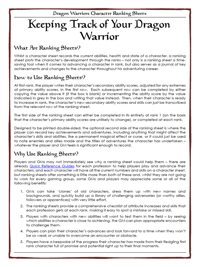 Dragon Warriors Character Ranking Guide | PDF