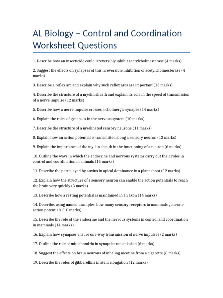 Biology Worksheet Questions With Marks | PDF | Action Potential ...