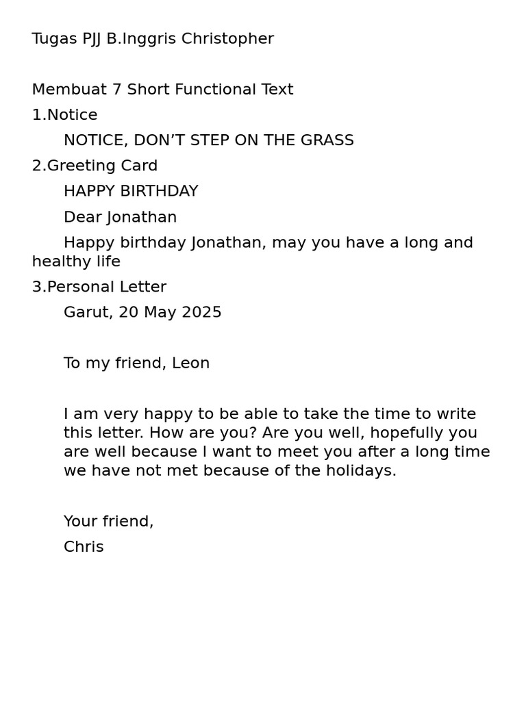 7 Short Functional Text | PDF