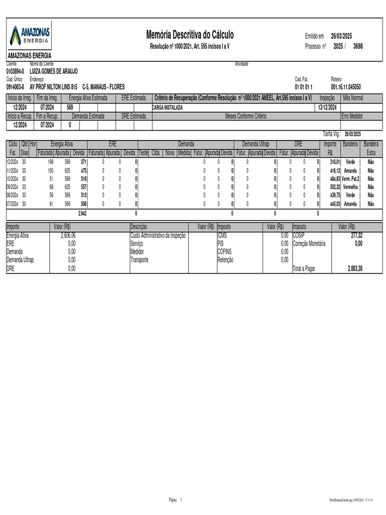 PROC 2025 - 3698 | PDF | Quantidade | Eletricidade