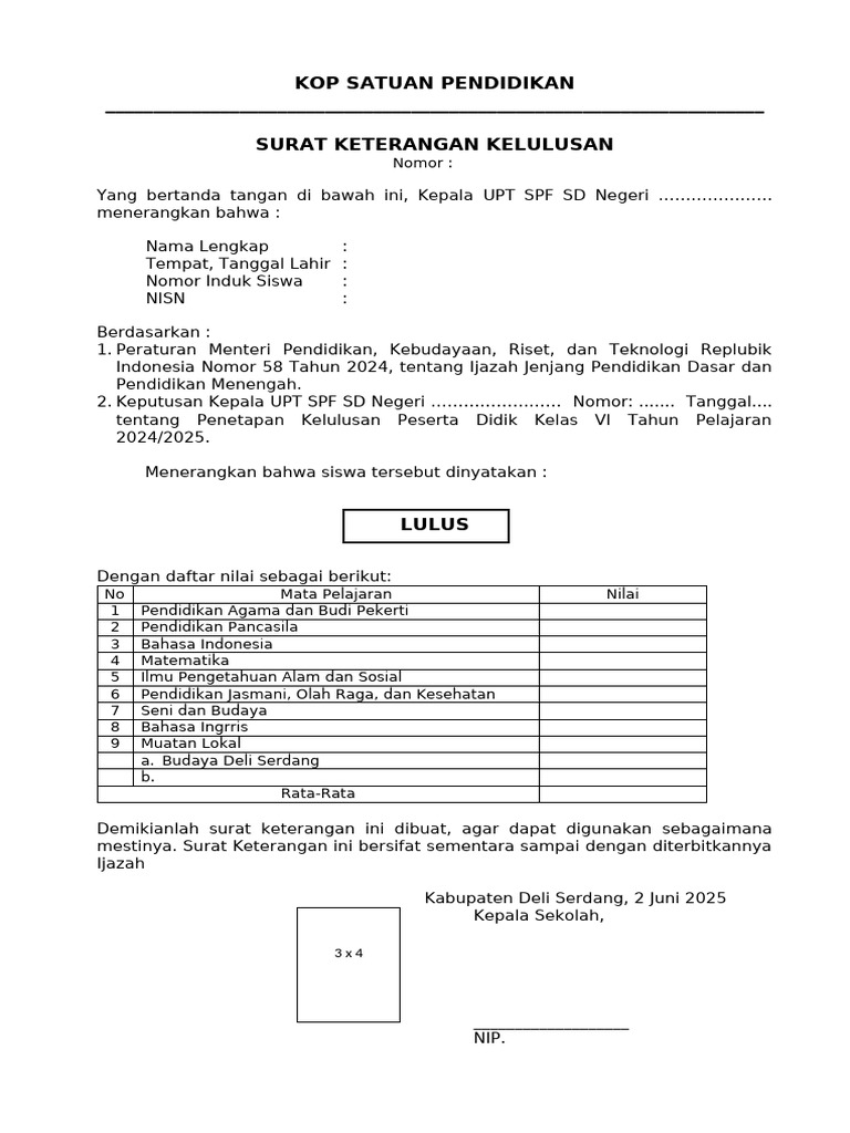 FORMAT SKL 2025 Ok-1 | PDF