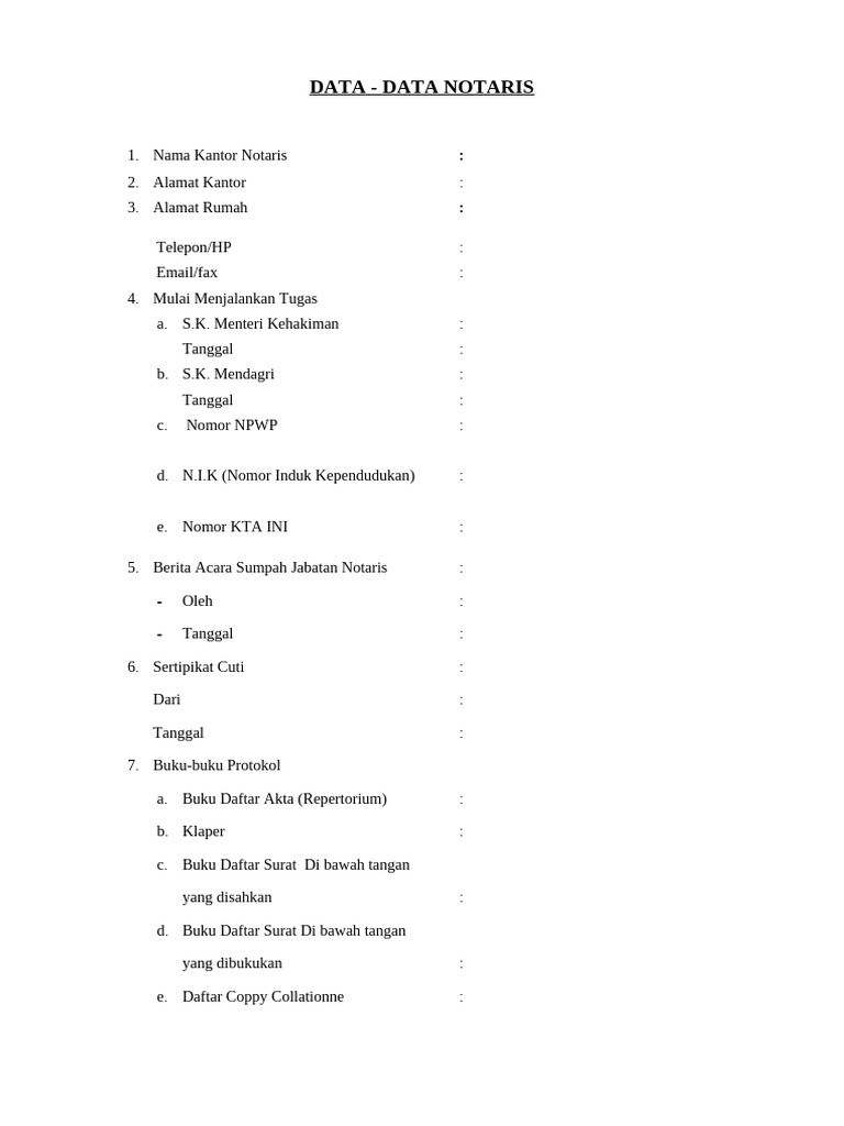 Blangko Data Notaris 2025 | PDF