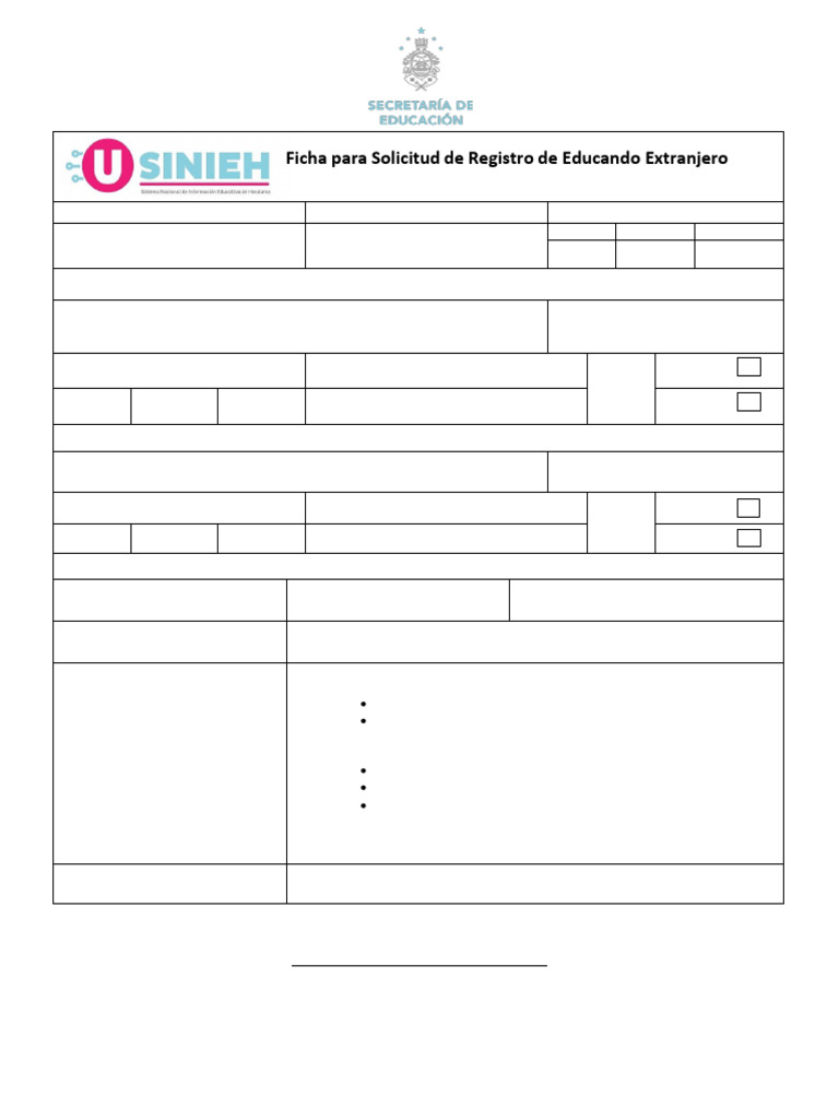Ficha Registro Educando Extranjero | PDF | Certificado de nacimiento | Autenticación