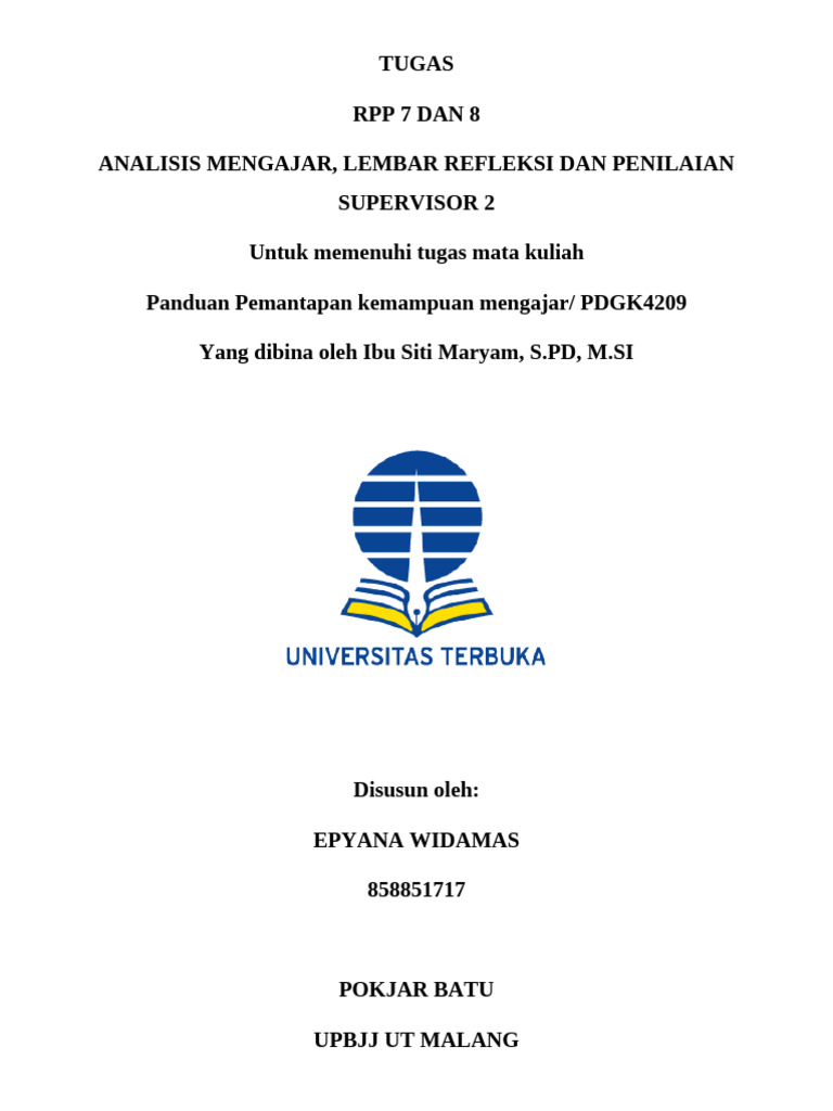 TUGAS 4 PKM RPP 7,8 DAN LEMBAR REFLEKSI_PDGK4209_EPYANA WIDAMAS_858851717 | PDF
