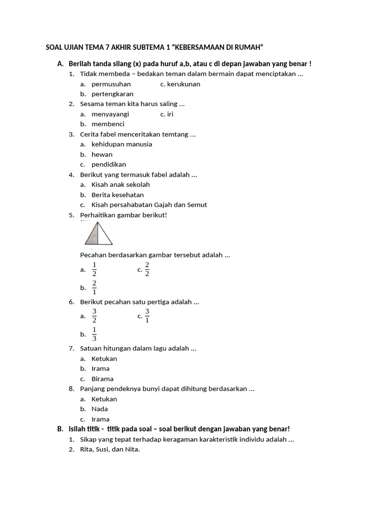 Soal Ujian Tema 7 Akhir Subtema 1 | PDF