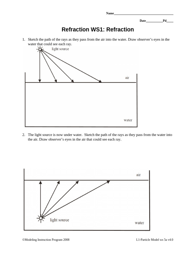 Refraction WS1 Refraction | PDF