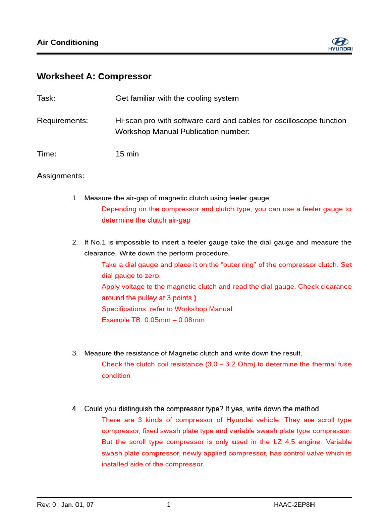 AirCon Worksheet A Answered - 2009 | PDF