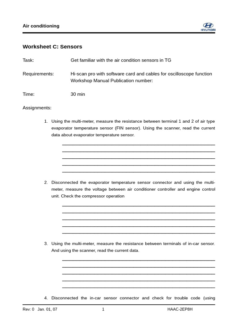 AirCon Worksheet C - 2009 | PDF | Air Conditioning | Tools