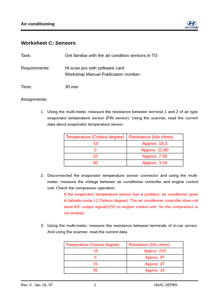 AirCon Worksheet C Answered - 2009 | PDF | Air Conditioning | Sensor