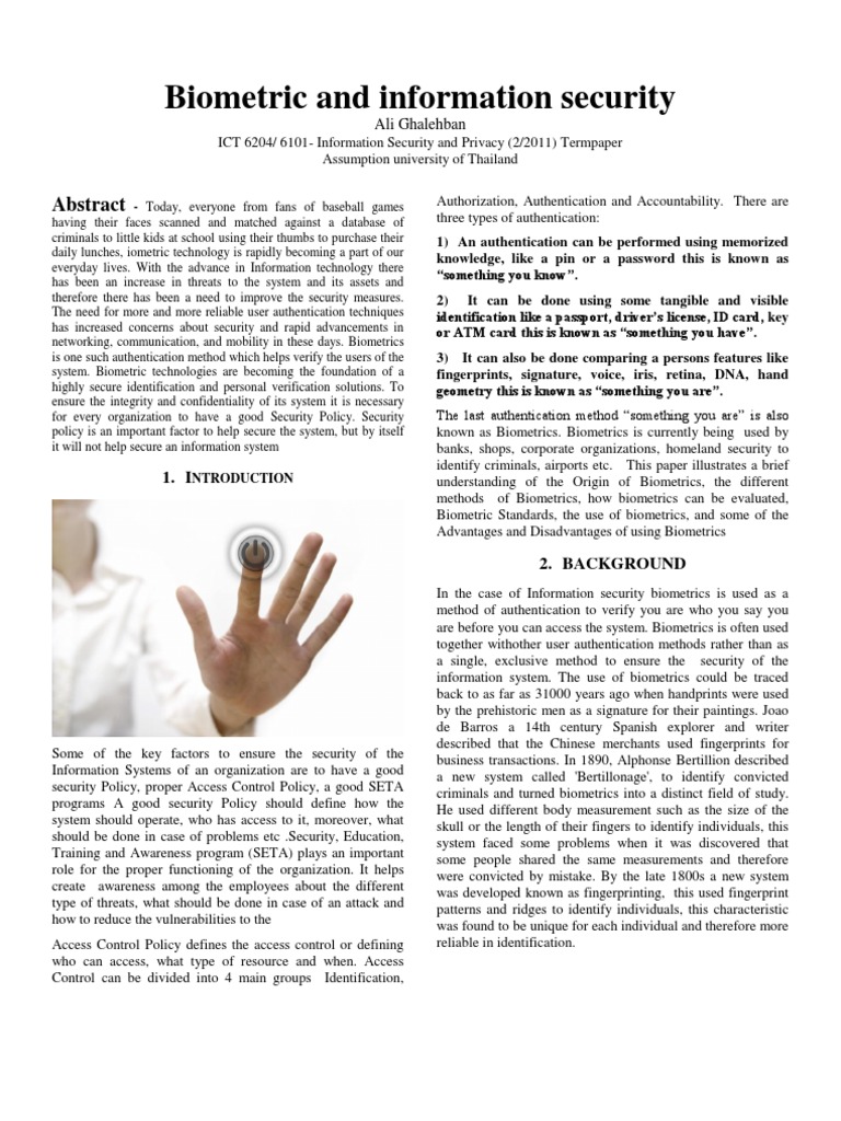 Biometric and Information Security | PDF | Biometrics | Authentication